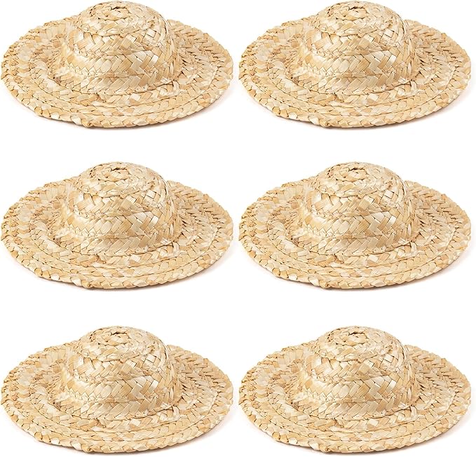 Amazon.com: AUEAR, 12 Pack 7 Inch Straw Hat Mini Knitting Natural Small ...