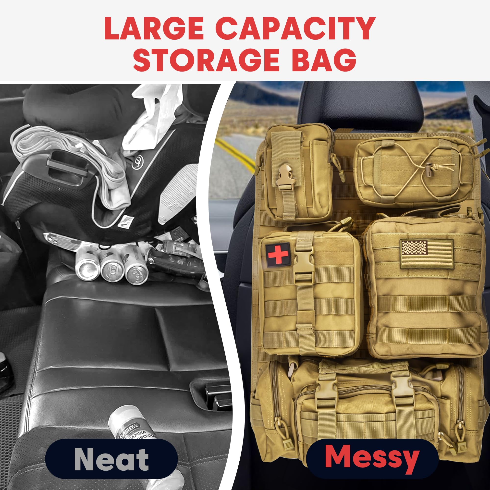 MOTOTIPS Tactical Seat Back Organizer, Molle Seat Back Organizer Panel ...