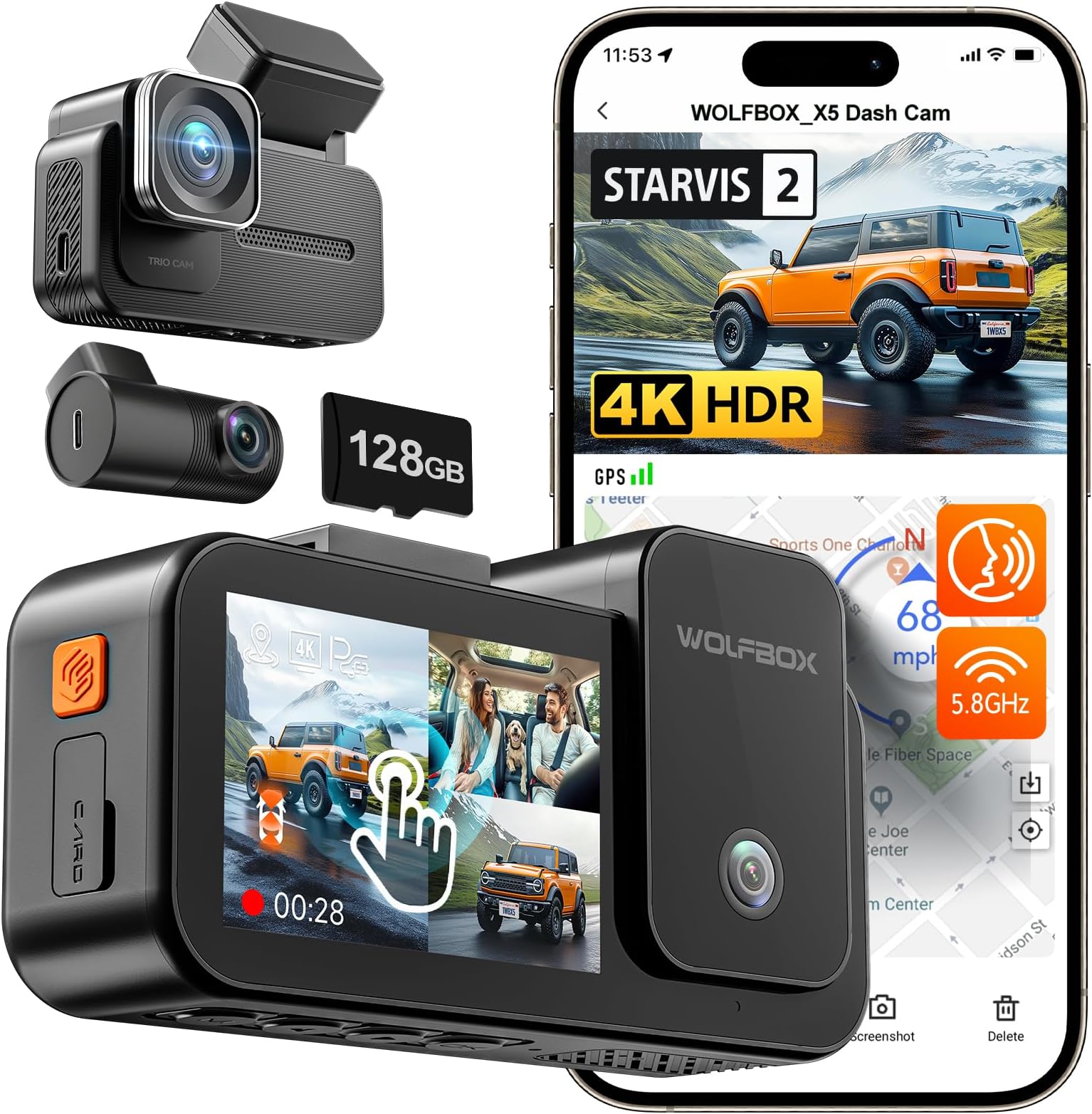 Amazon.com: WOLFBOX X5 3 Channel 4K HDR Dash Cam, STARVIS 2 IMX678 ...