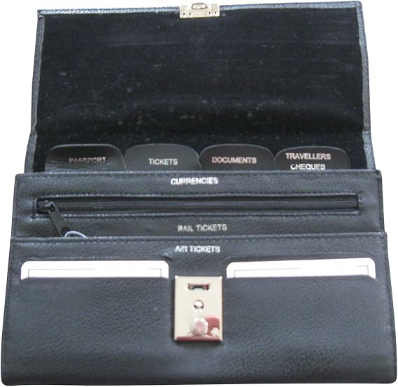 Soft Grain PU Lockable Family Travel Wallet Organiser - Black : Amazon ...