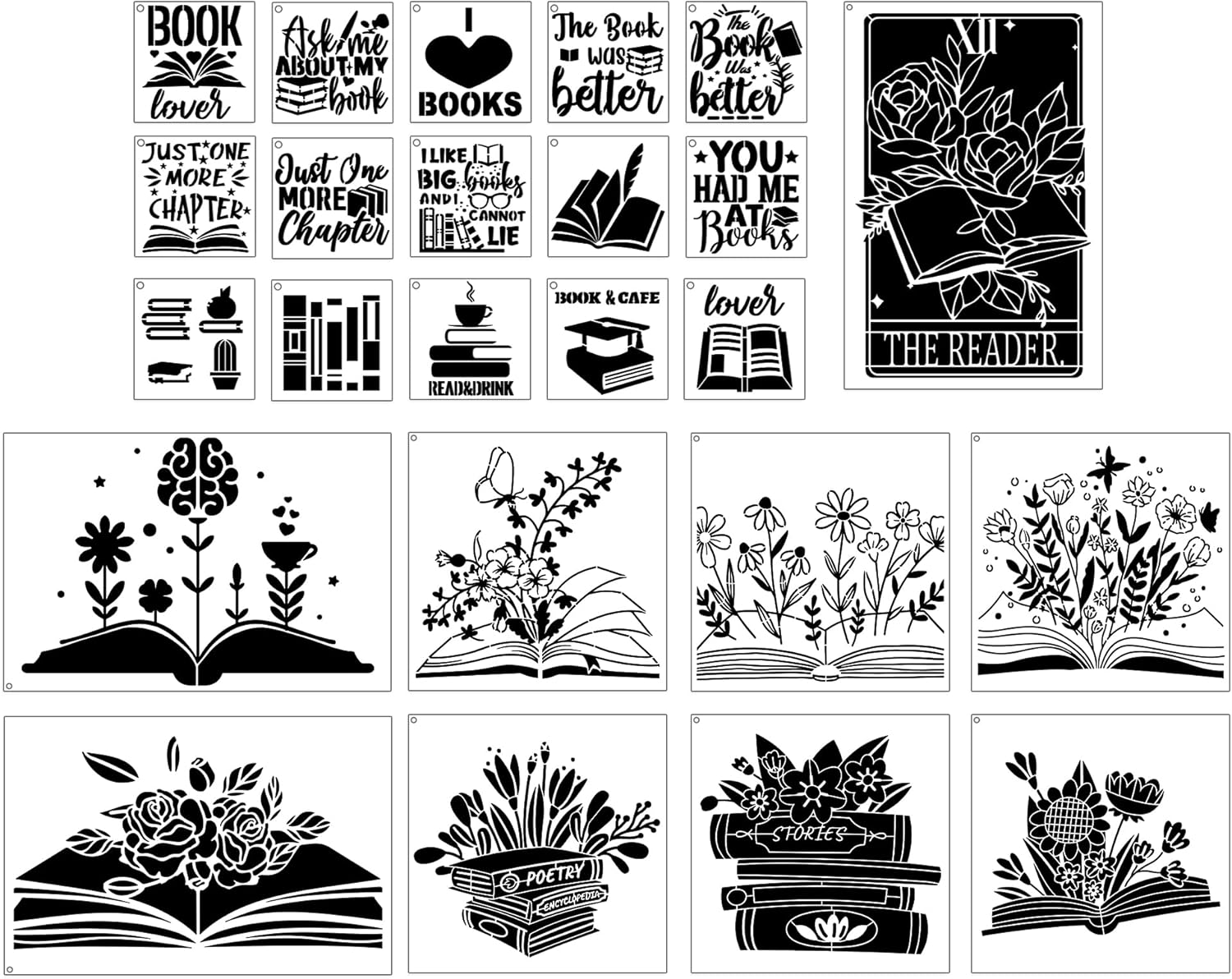 Amazon.com : Book Flower Stencils for Painting - 24 Pcs Reusable Book ...