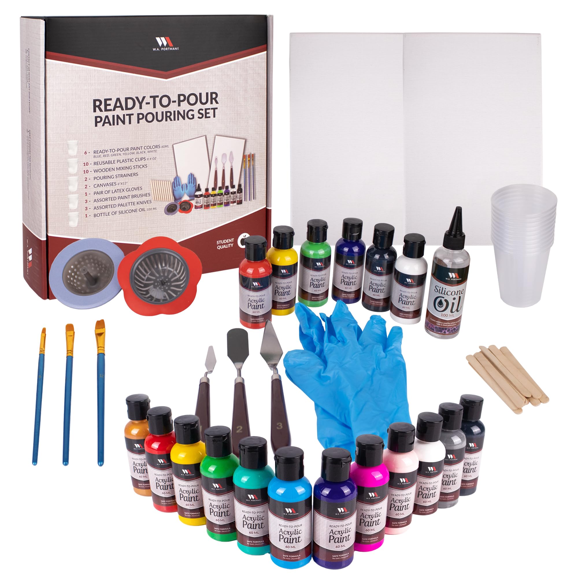 Amazon.com: W.A. Portman Acrylic Pour Kit - 38 Piece Paint Pouring Kit ...