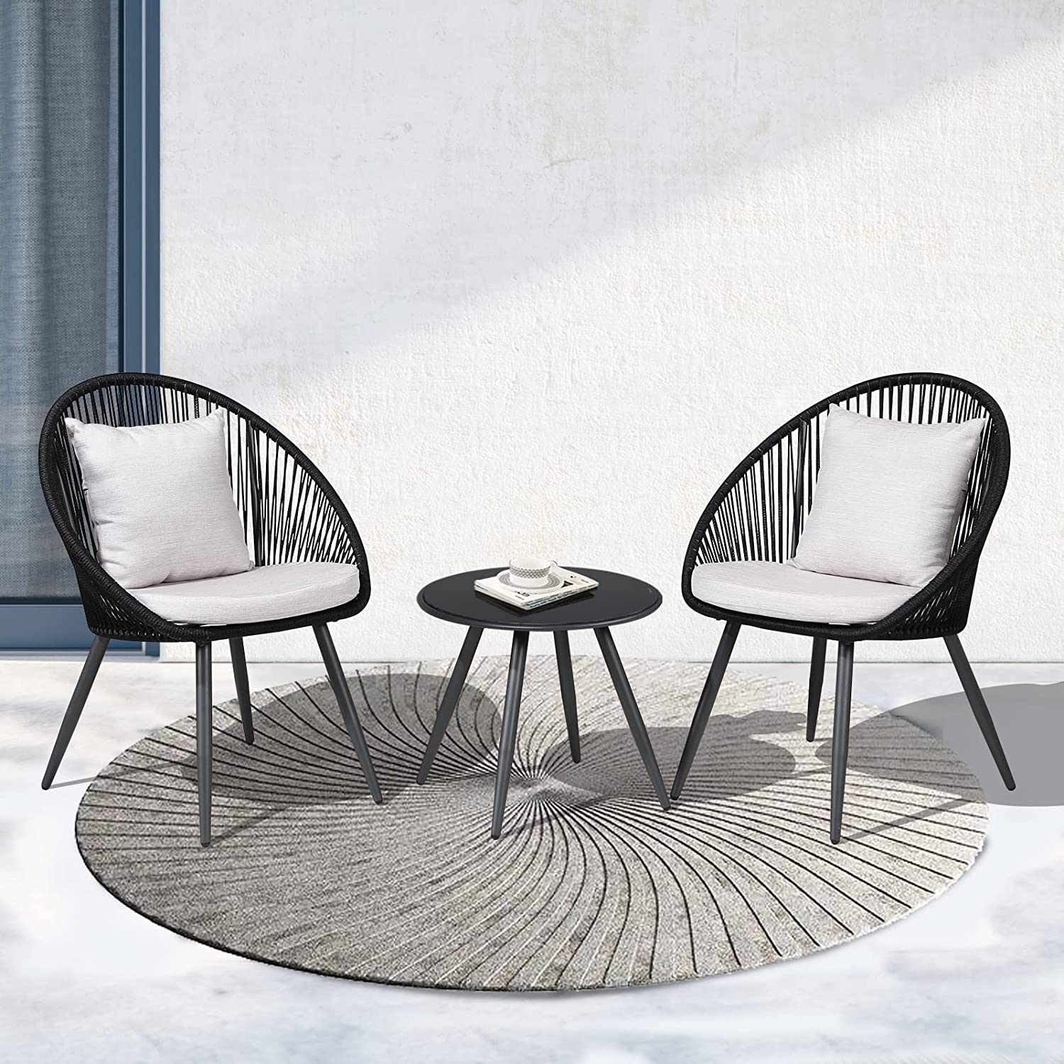 City Outdoor 3 Piece Patio Rope Bistro Set Outdoor Indoor Woven Rope ...