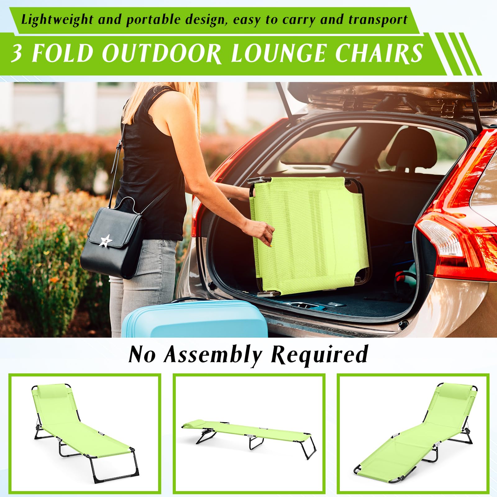 2 Pack Folding Chaise Lounge Chairs Outdoor Sun Tanning Chair for ...