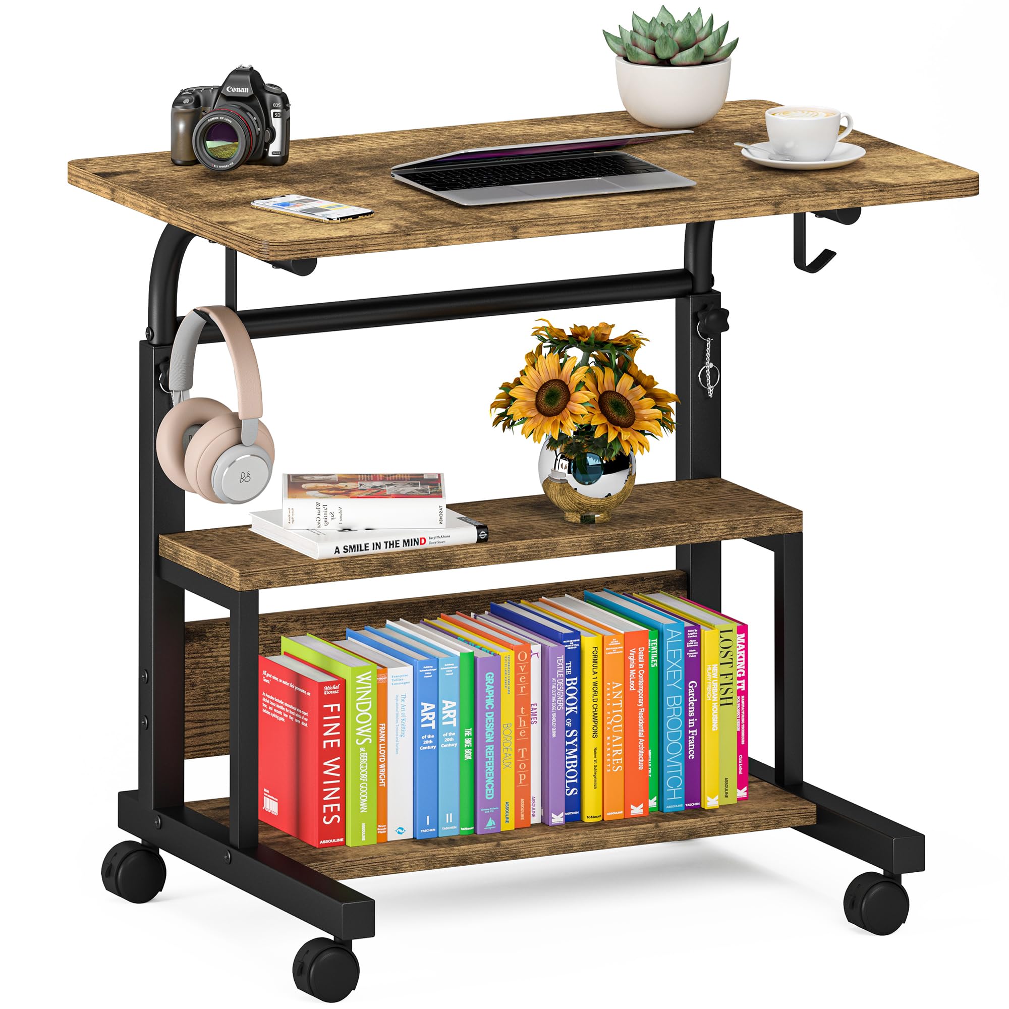 Amazon.com: Autex Portable Desk with Storage Shelves, Height Adjustable ...