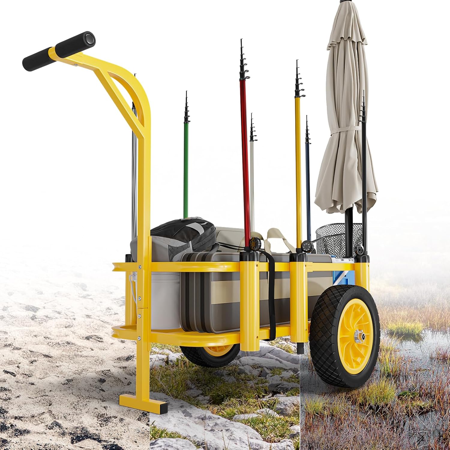 Amazon.com : Bonnlo Beach Fishing Cart, Beach Wagon Trolley with 12 ...