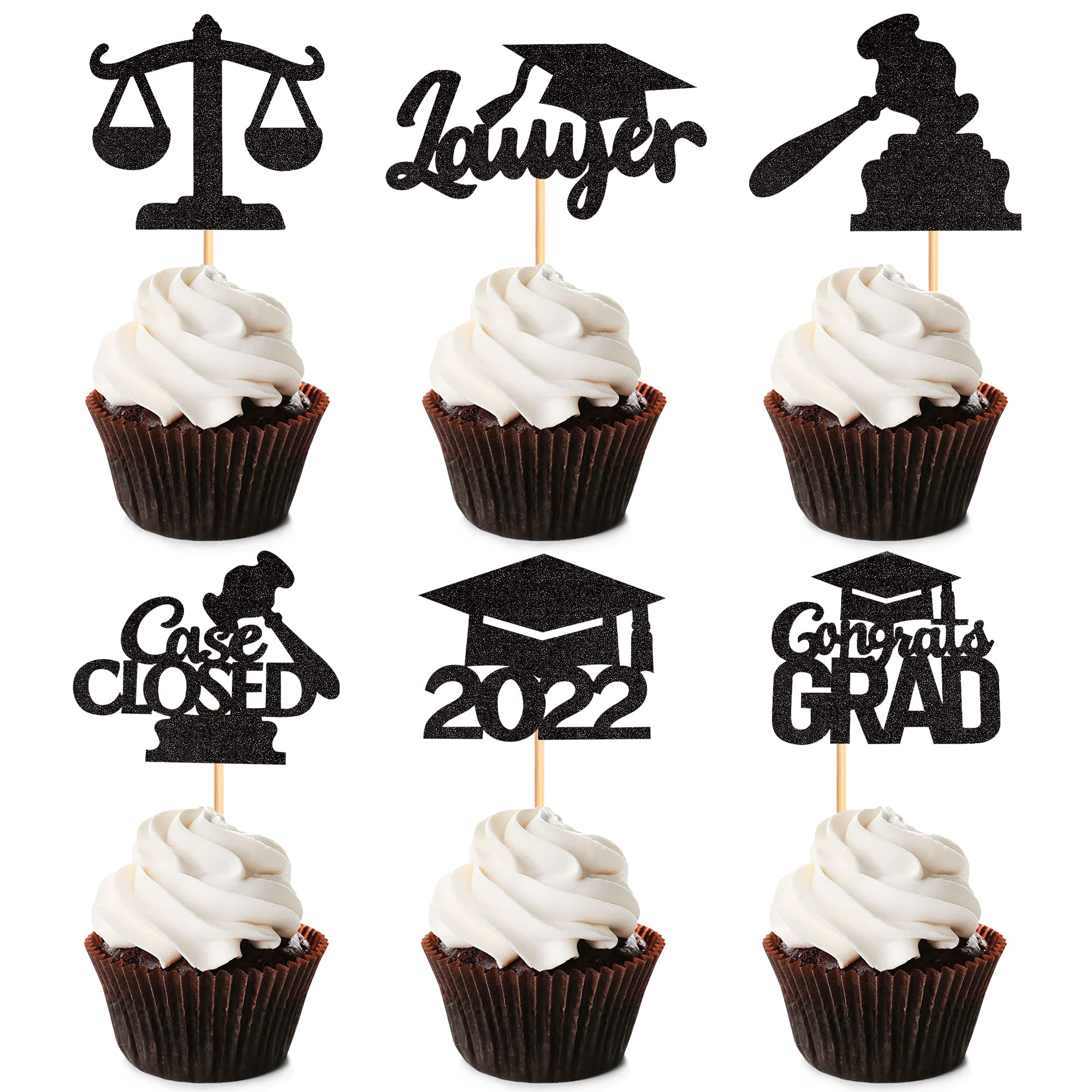 Blumomon 24 Pack Lawyer 2022 Graduation Cupcake Toppers Glitter Class ...