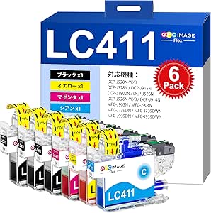 Amazon.co.jp: GPC Image Flex LC411 LC411-4PK ブラザー 用 インク LC411 4色セット + LC411BK 2本 大容量 brother 対応 ...