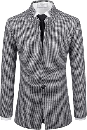 NEARKIN (NKNKSC7011 Mens Upturned Collar 1 Button Wool Blend Checker ...