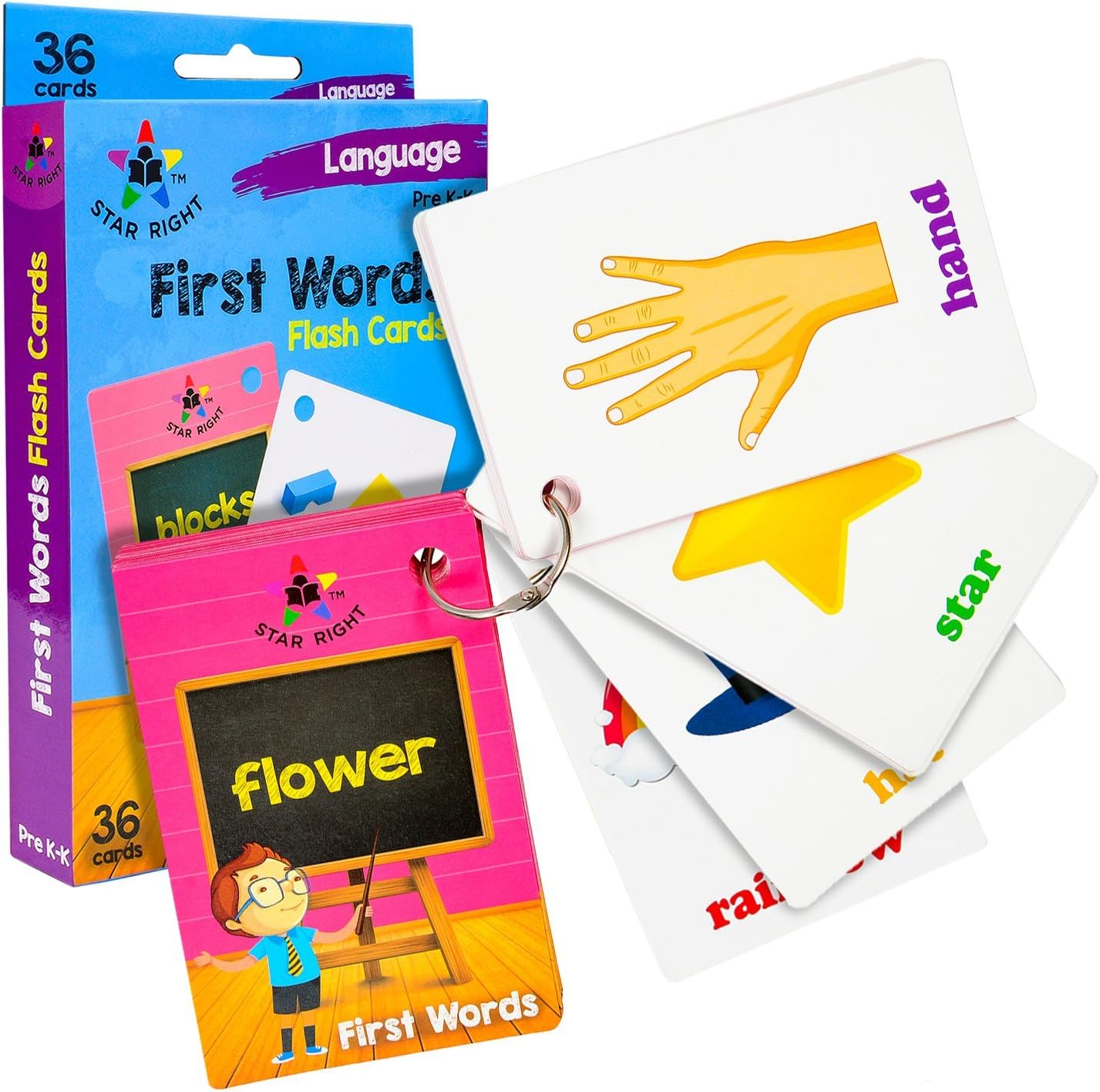 Amazon.com: Star Right First Words Flash Cards with Realistic Art, 36 ...