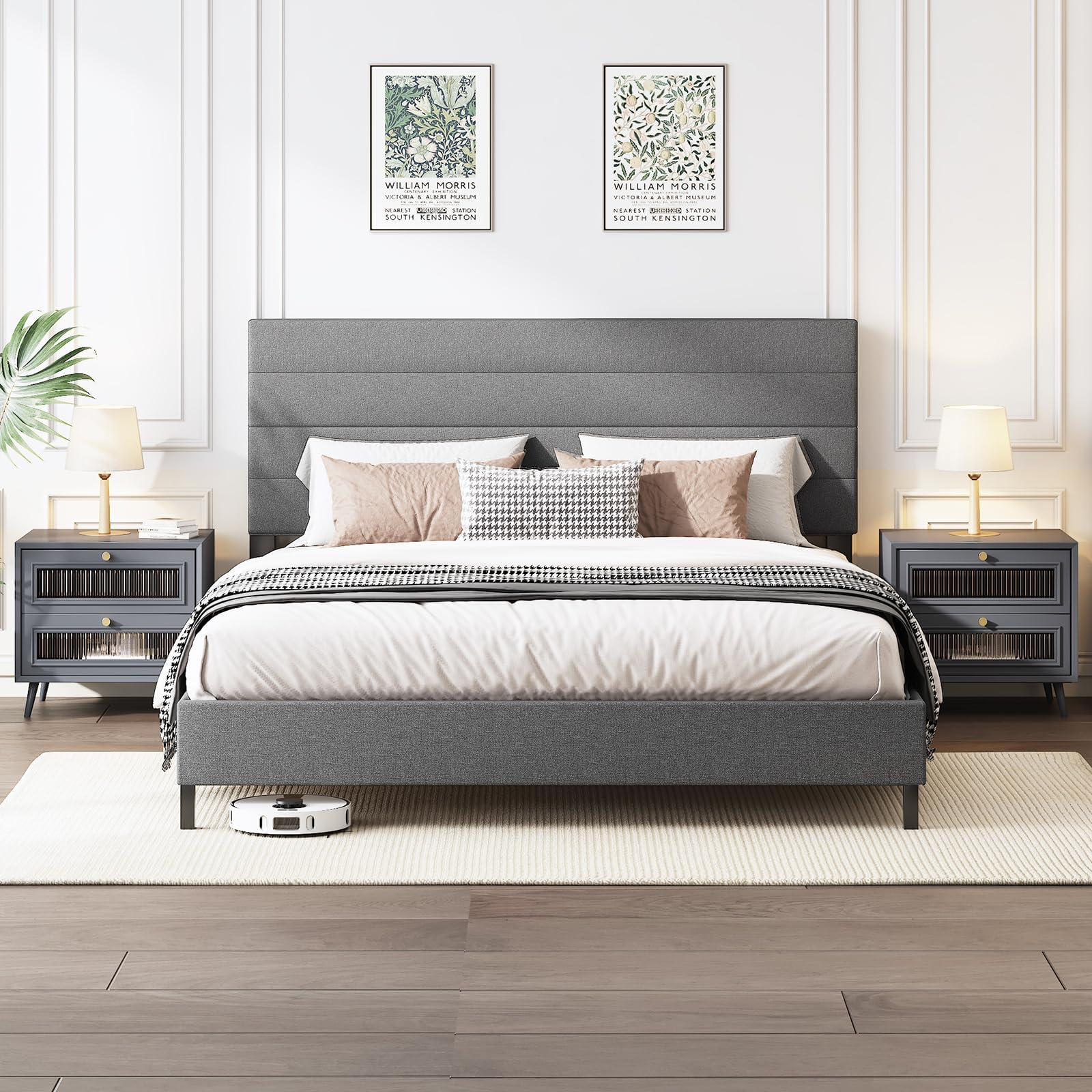 Amazon.com: Furnihome Queen Bed Frame, Modern Upholstered Bed Frame ...