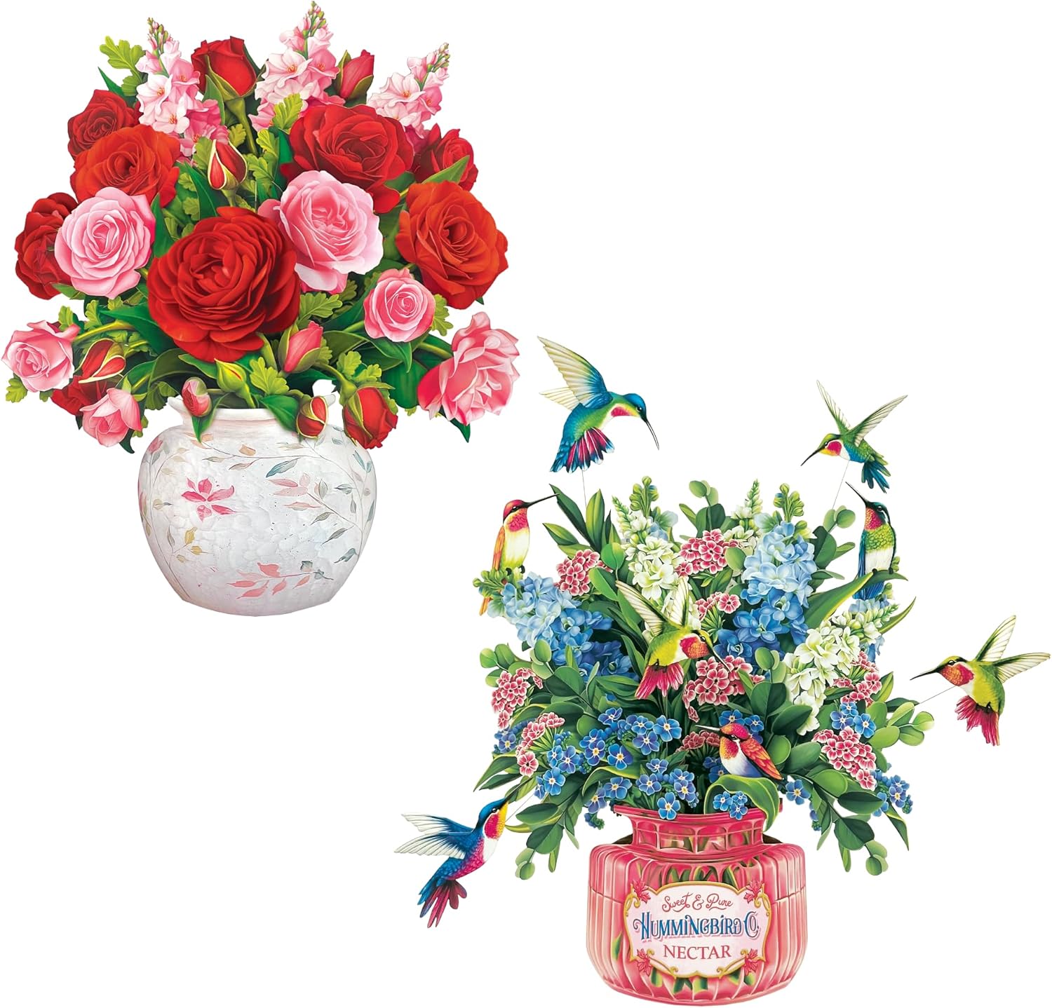 Amazon.com : Freshcut Paper Pop Up Cards Blooming Roses + Hummingbird ...