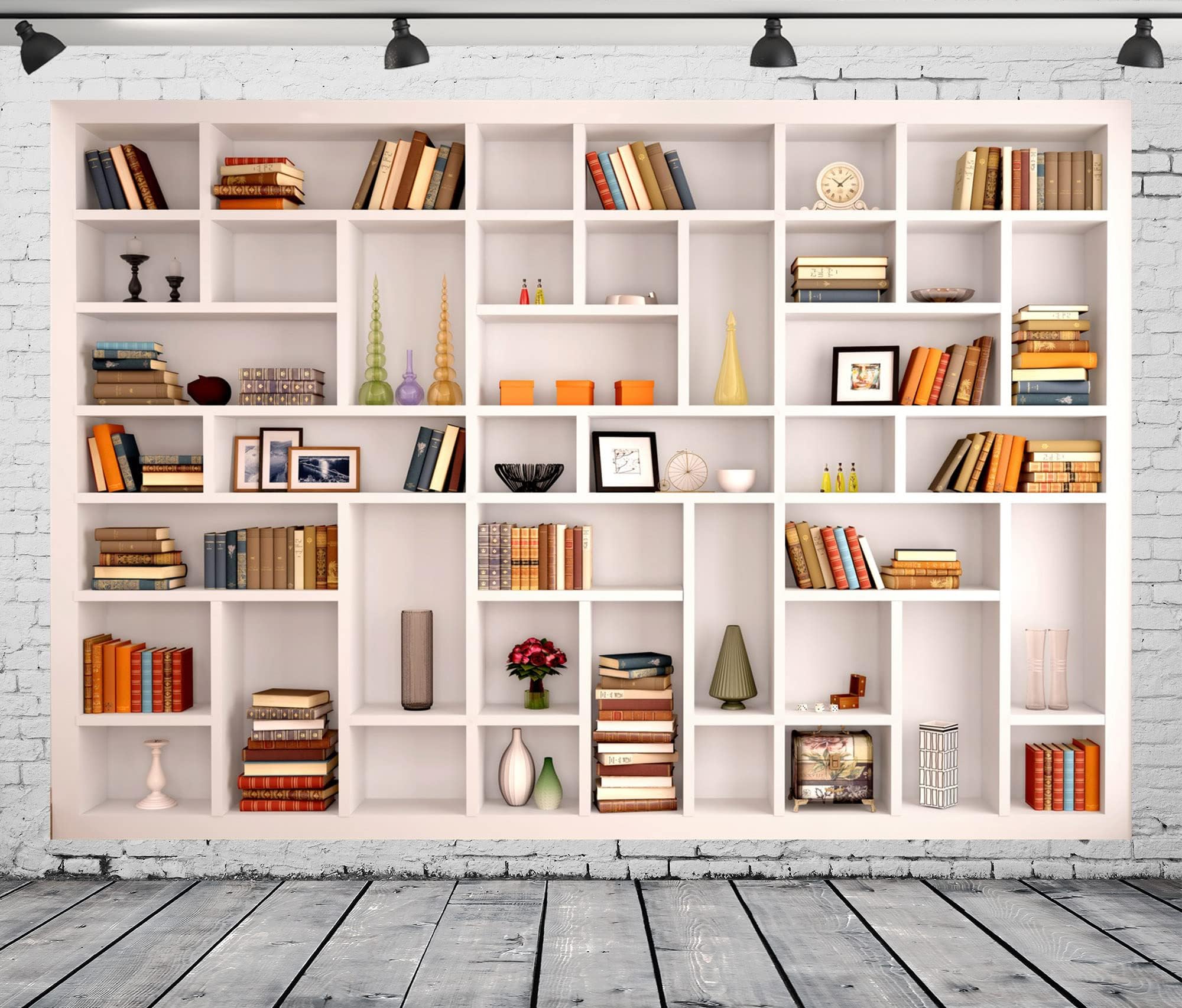 Amazon.com : BELECO 10x8ft Fabric White Bookshelf Photography Backdrop ...
