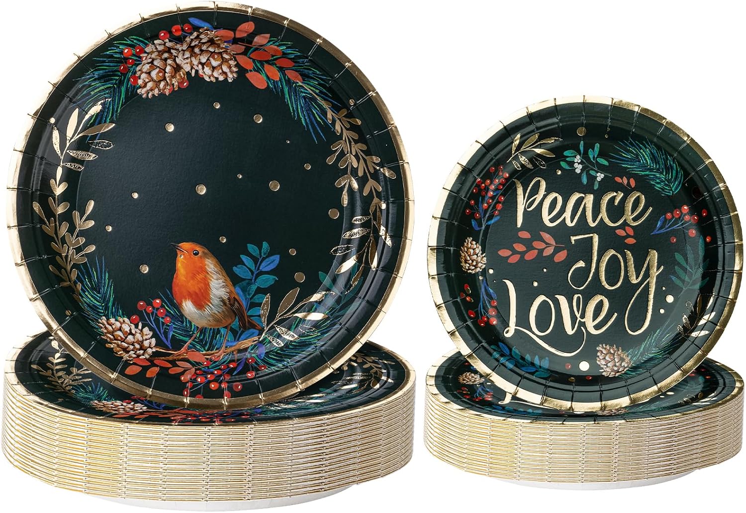 Amazon.com: WRAPAHOLIC 50Pcs Christmas Paper Plates - 9" and 7" Bird ...