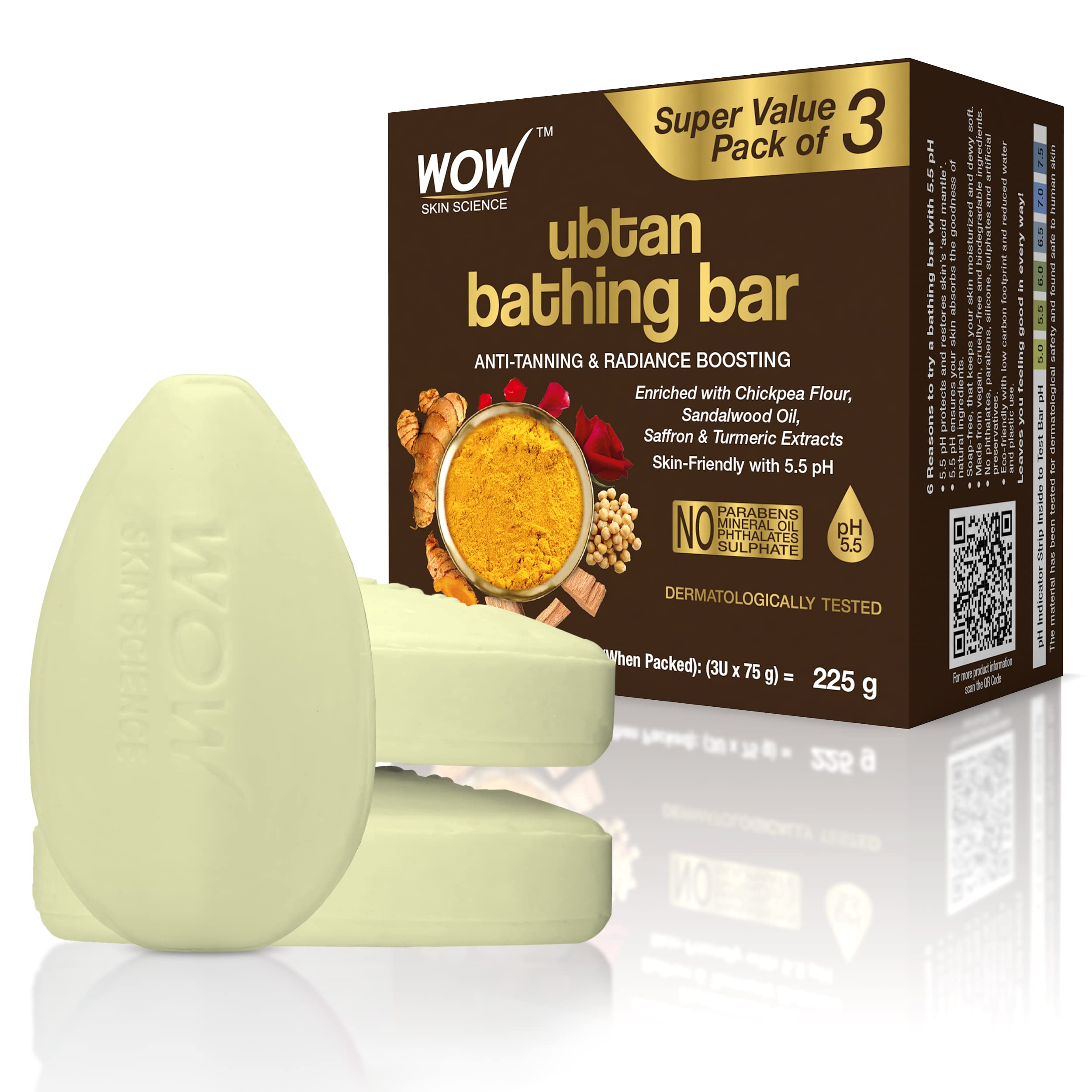 Buy WOW Skin Science Ubtan Bathing Bar - with Sandalwood Oil, Saffron ...