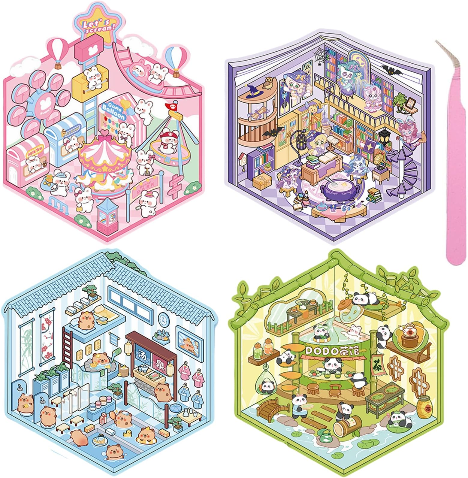 Amazon.com: 5 Set 3D Scene Stickers DIY 3D House Stickers -Fun DIY ...