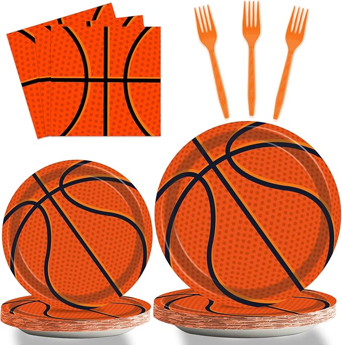 Amazon.com: 96Pieces Basketball Tableware Set Sport Party Disposable ...