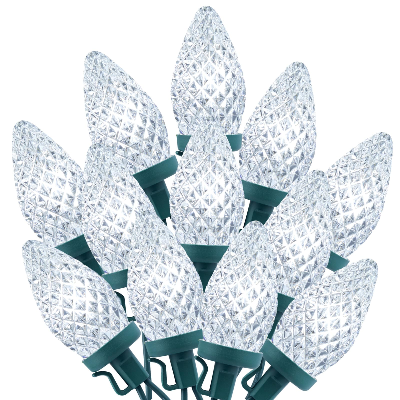 C9 Christmas String Lights White, 66ft 100 LED Faceted Christmas Lights ...