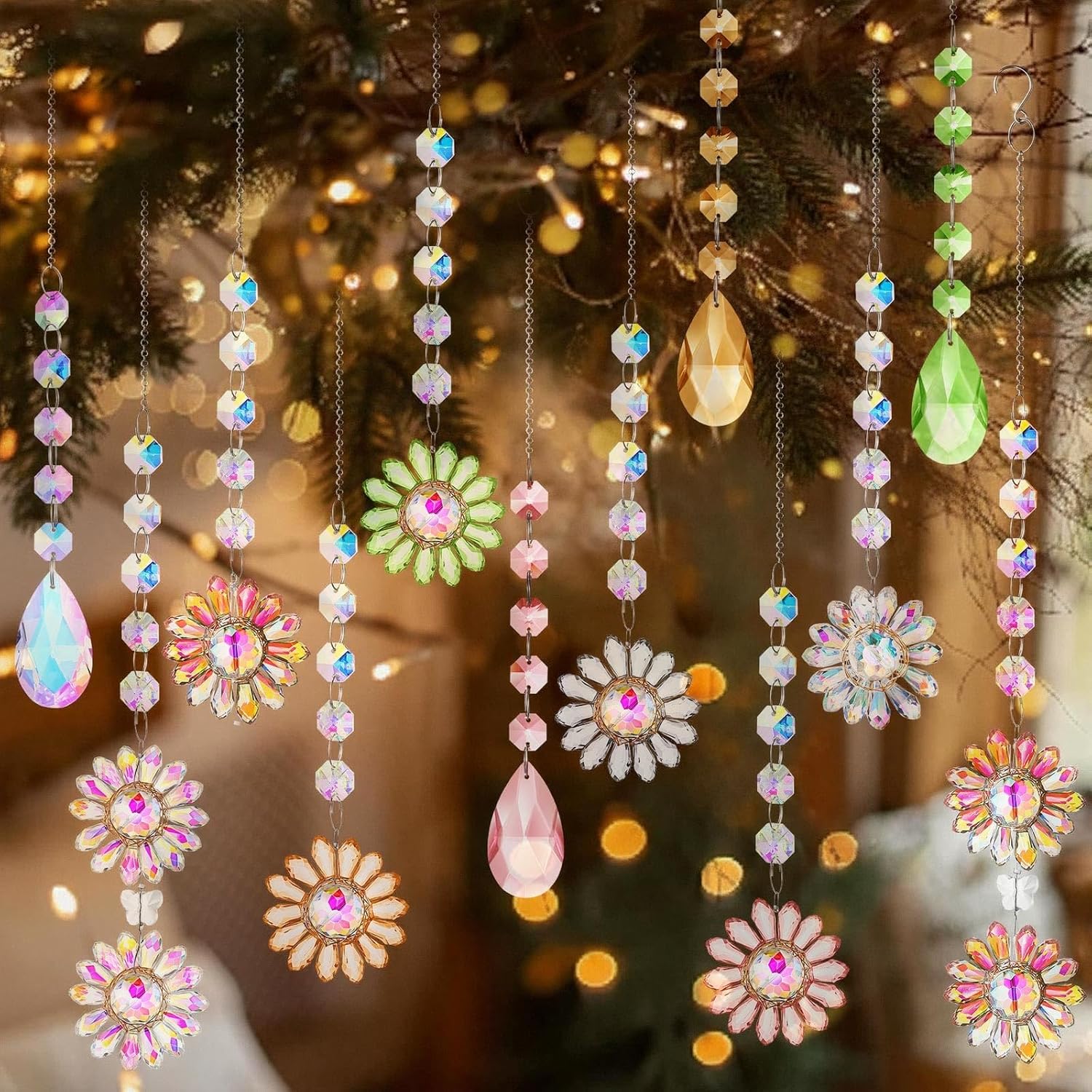 Amazon.com : Kenning 12 Pcs Christmas Crystal Suncatchers Hanging ...