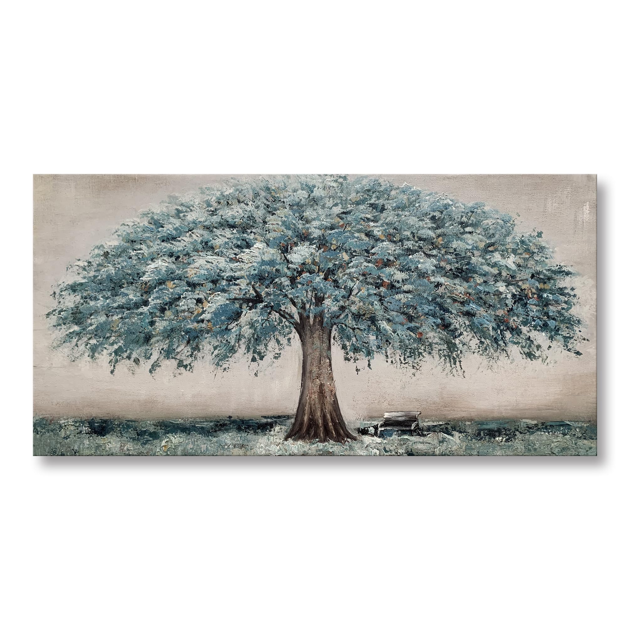 Hand Painted Teal Blue Tree of Life Wall Art Handmade Landscape Oil ...