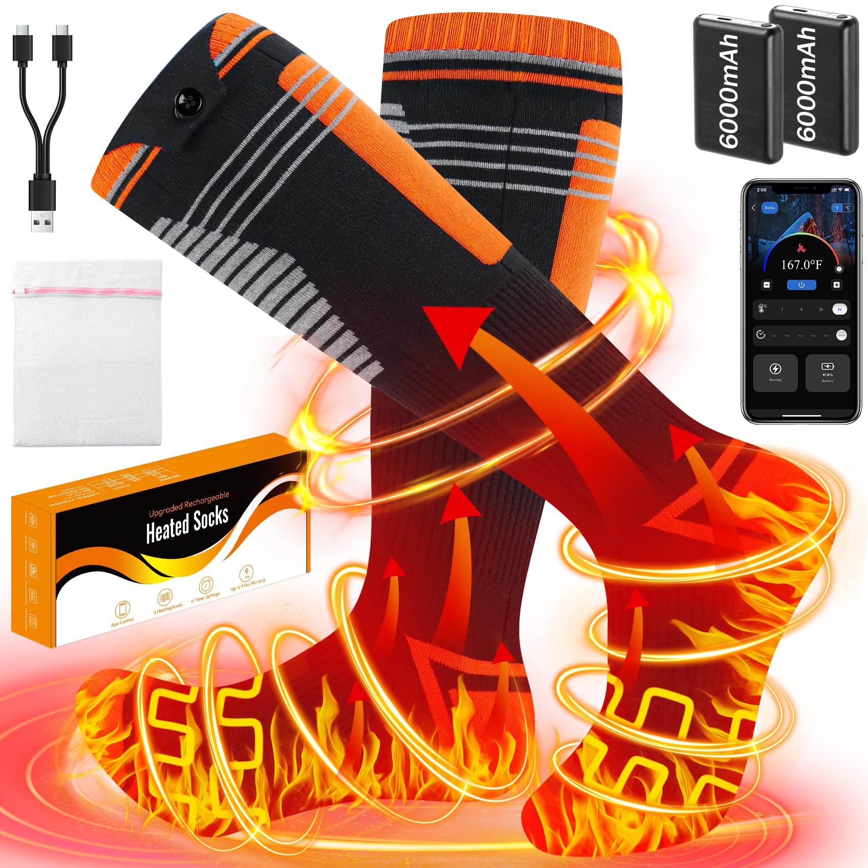 Amazon.com: Heated Socks 6000mAh for Men Women, App Control Electric ...