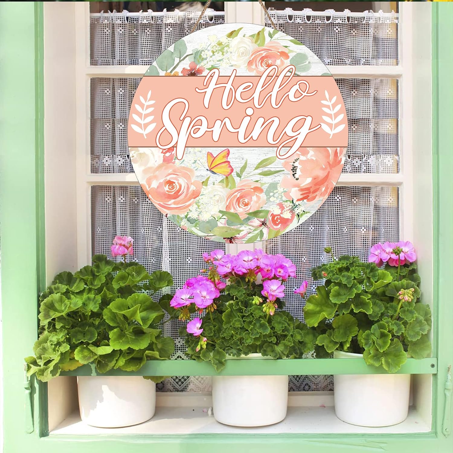 Letrero colgante de madera con texto en inglés Hello Spring para ...
