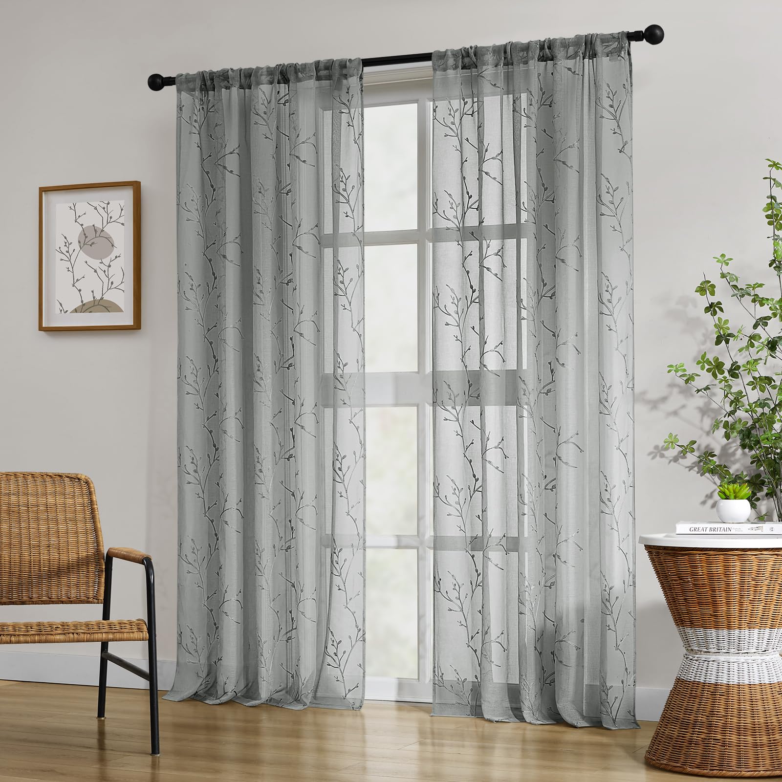 Amazon.com: HOMEIDEAS Grey/Gray Sheer Curtains for Bedroom Living Room ...