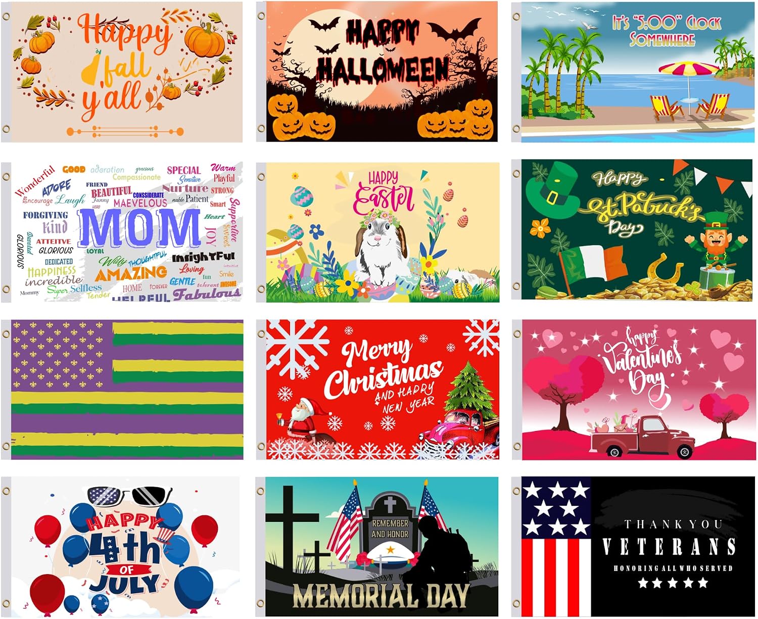 Amazon.com : Set 12X Seasonal Polyester Flags 3x5 Feet - Spring Summer ...