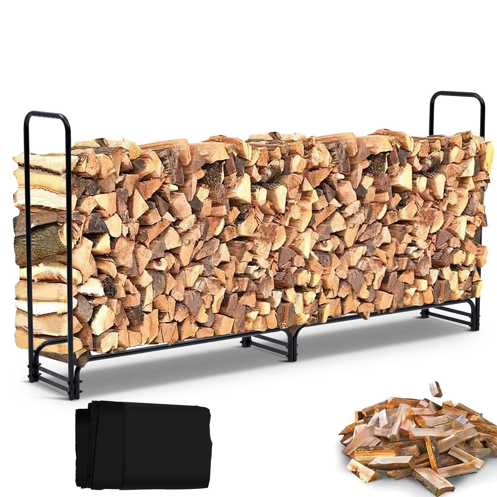Amazon.com: Kiarixo 8.5FT Outdoor Firewood Rack with Cover, 1/2 Cord of ...