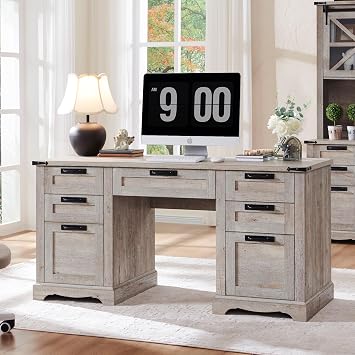 Amazon.com: RedLemon 60" Farmhouse Executive Desk with Drawers, Wood ...