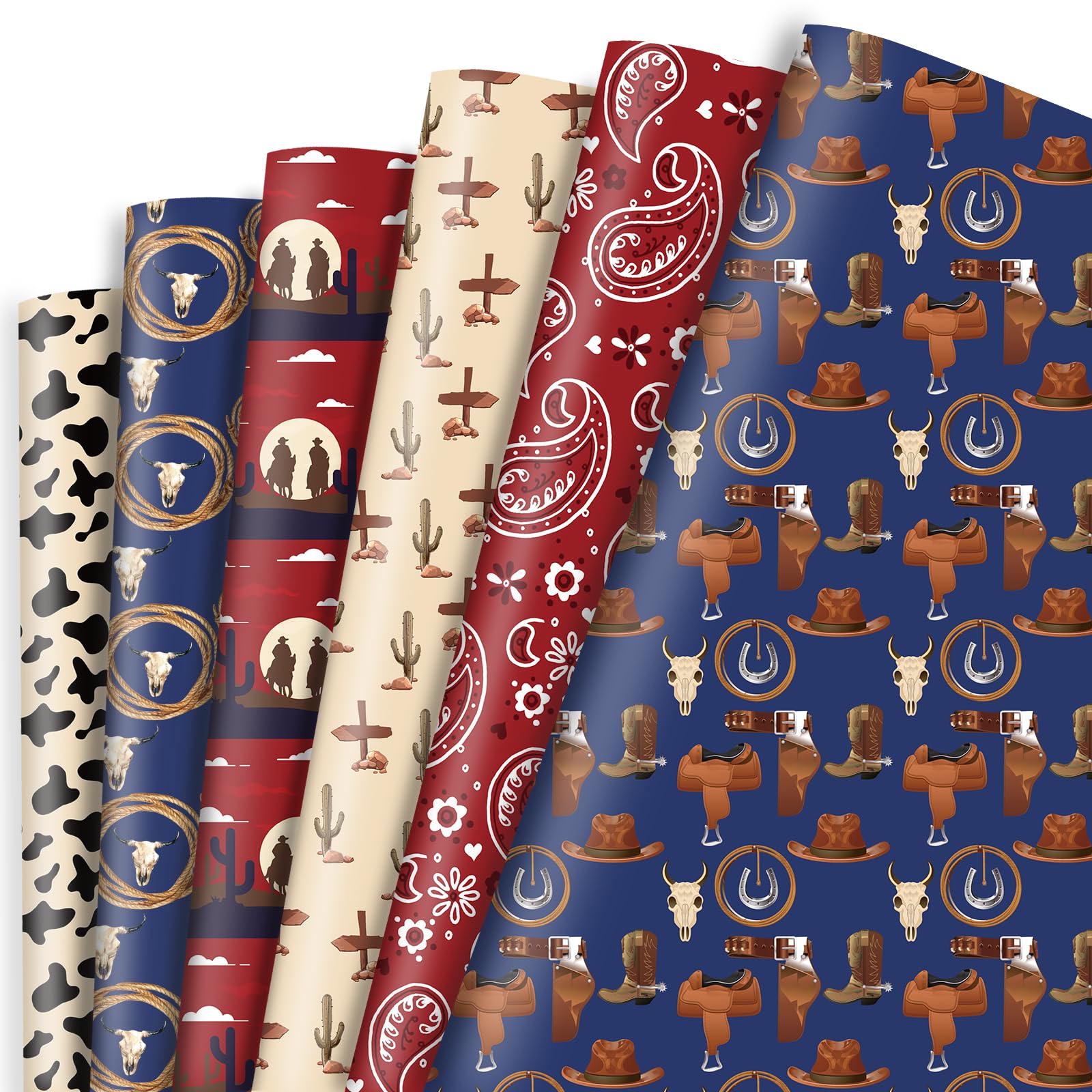 Amazon.com: Dtiafu Western Wrapping Paper Vintage Cowboy Gift Wrap ...