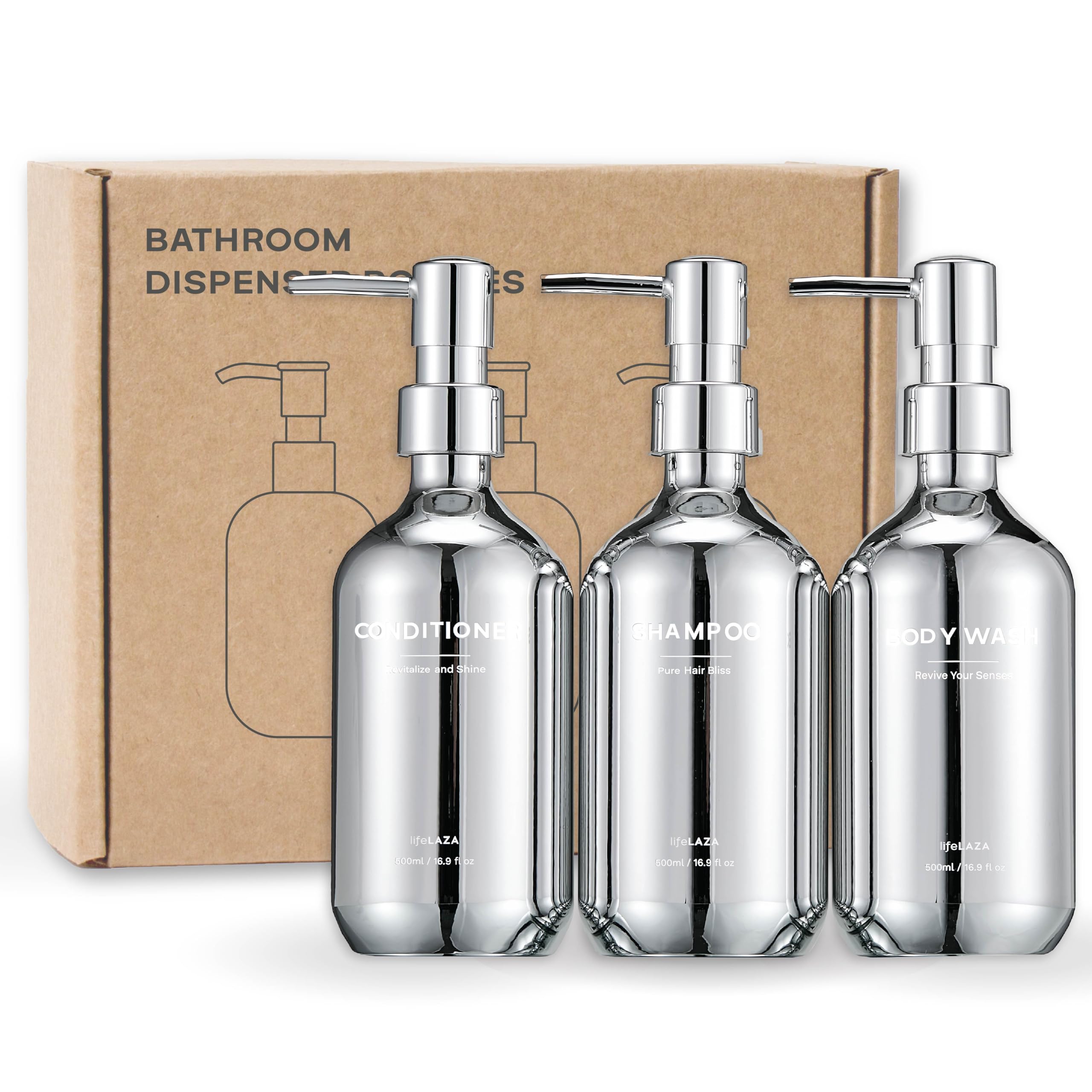 Amazon.com: LifeLAZA Shampoo and Conditioner Dispenser, Silver Plating ...