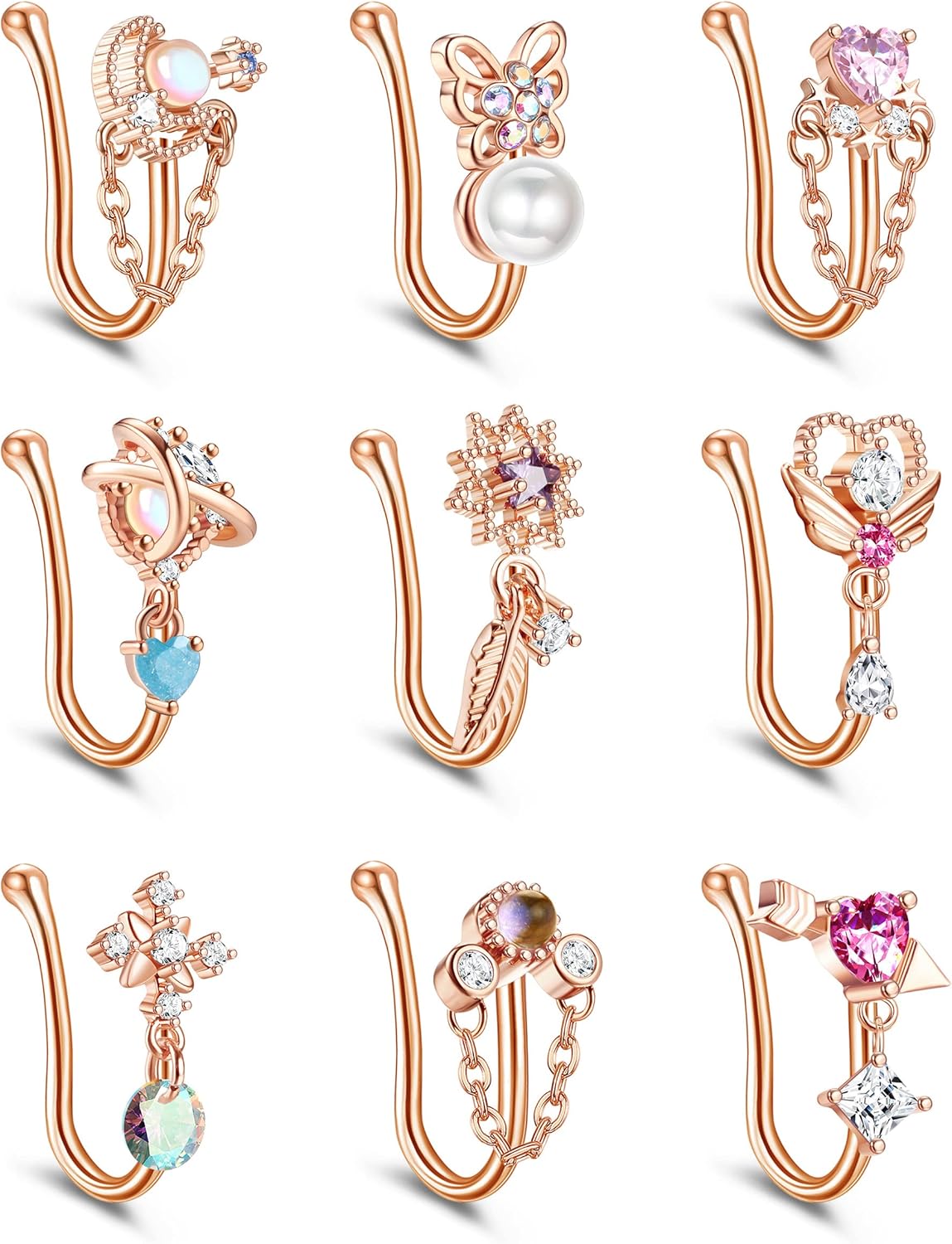 Amazon.com: LOYALLOOK 9Pcs Fake Nose Ring for Women Men Dangling African Nose Cuffs Non Piercing ...