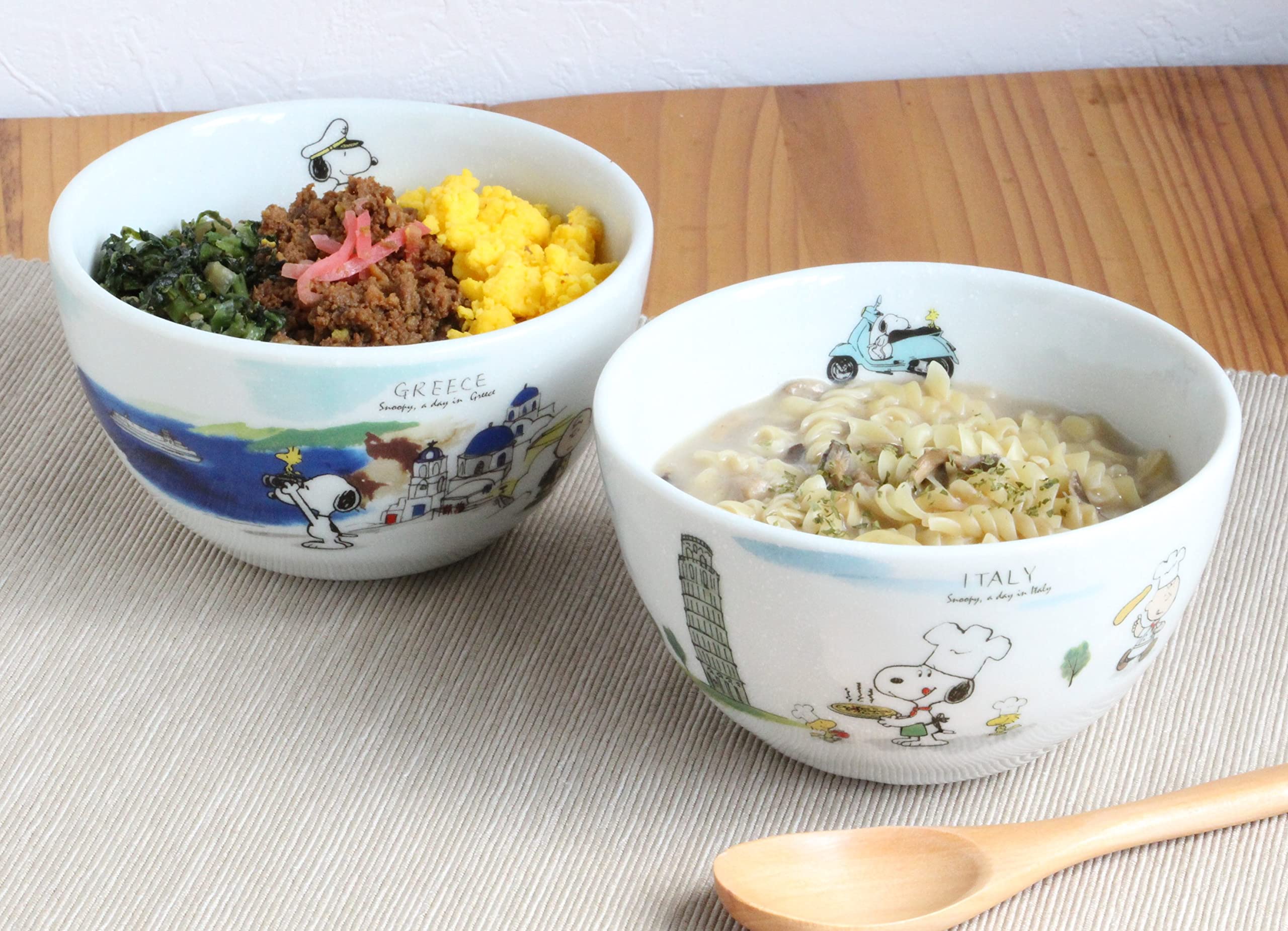 Amazon.com: Shimizu Pottery Italy Greece Snoopy Bowl, Set of 2 Patterns ...