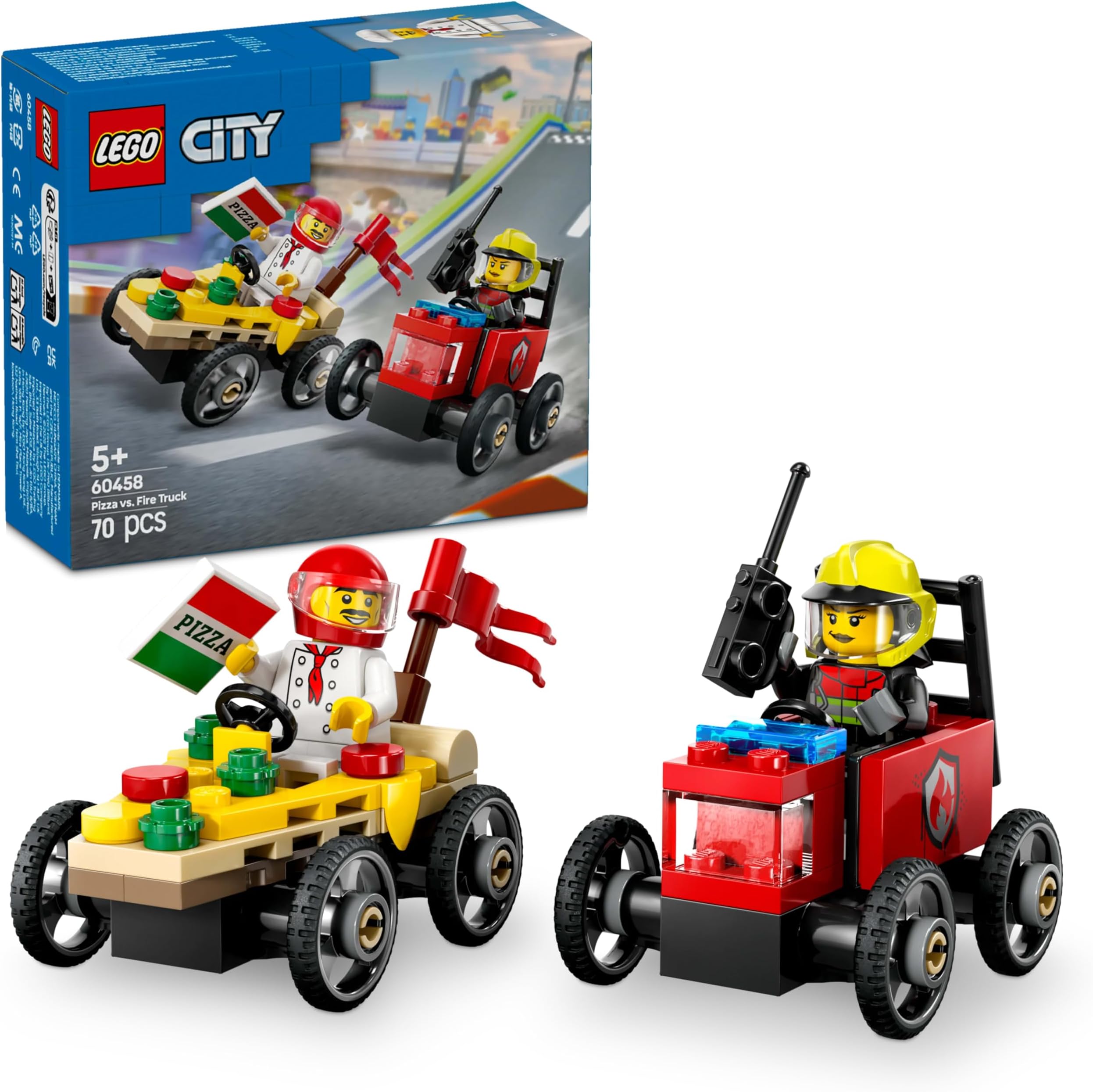 LEGO City Pizza vs. Fire Truck Race Car Pack Toy Soapbox Racing Set ...