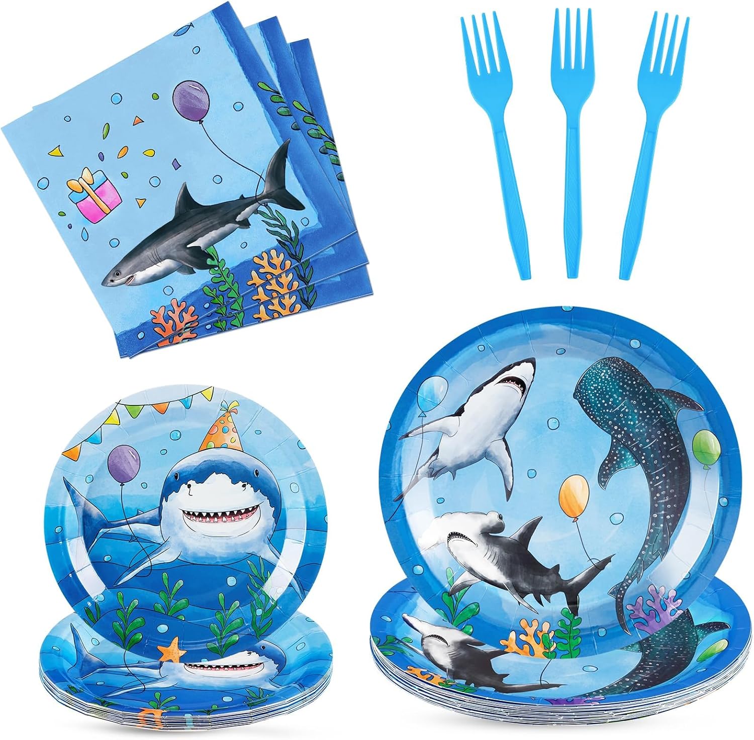 Amazon.com: WERNNSAI Blue Shark Party Supplies Set - 64PCS Under the ...