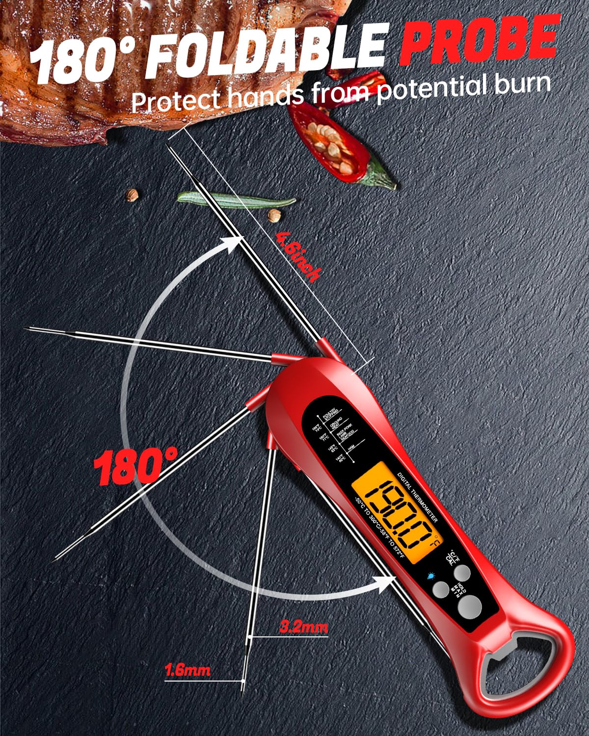 Instant Read Meat Thermometer for Cooking, Fast & Precise Digital Food ...