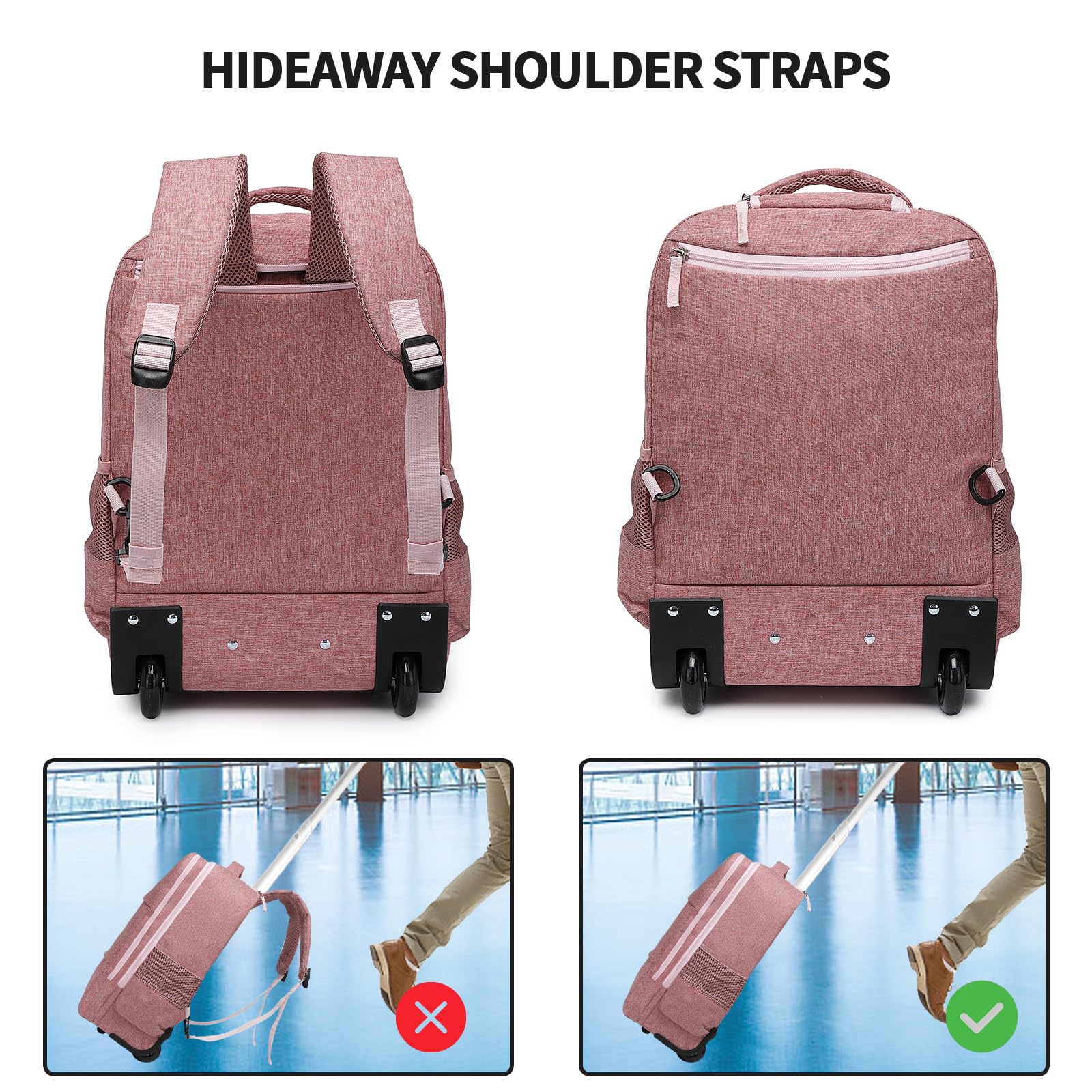 Rolling Backpack for Women,Travel Backpack with Wheels Roller Backpack ...