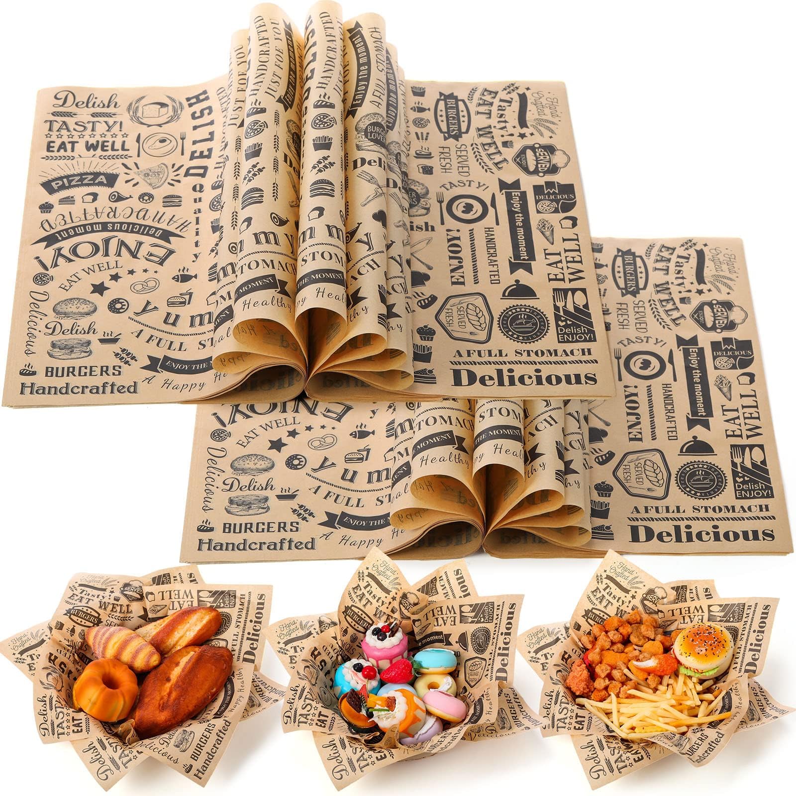 Amazon.com: Ireer 200 Pcs Deli Paper Sheets, 15 x 15 Inches Food Word ...