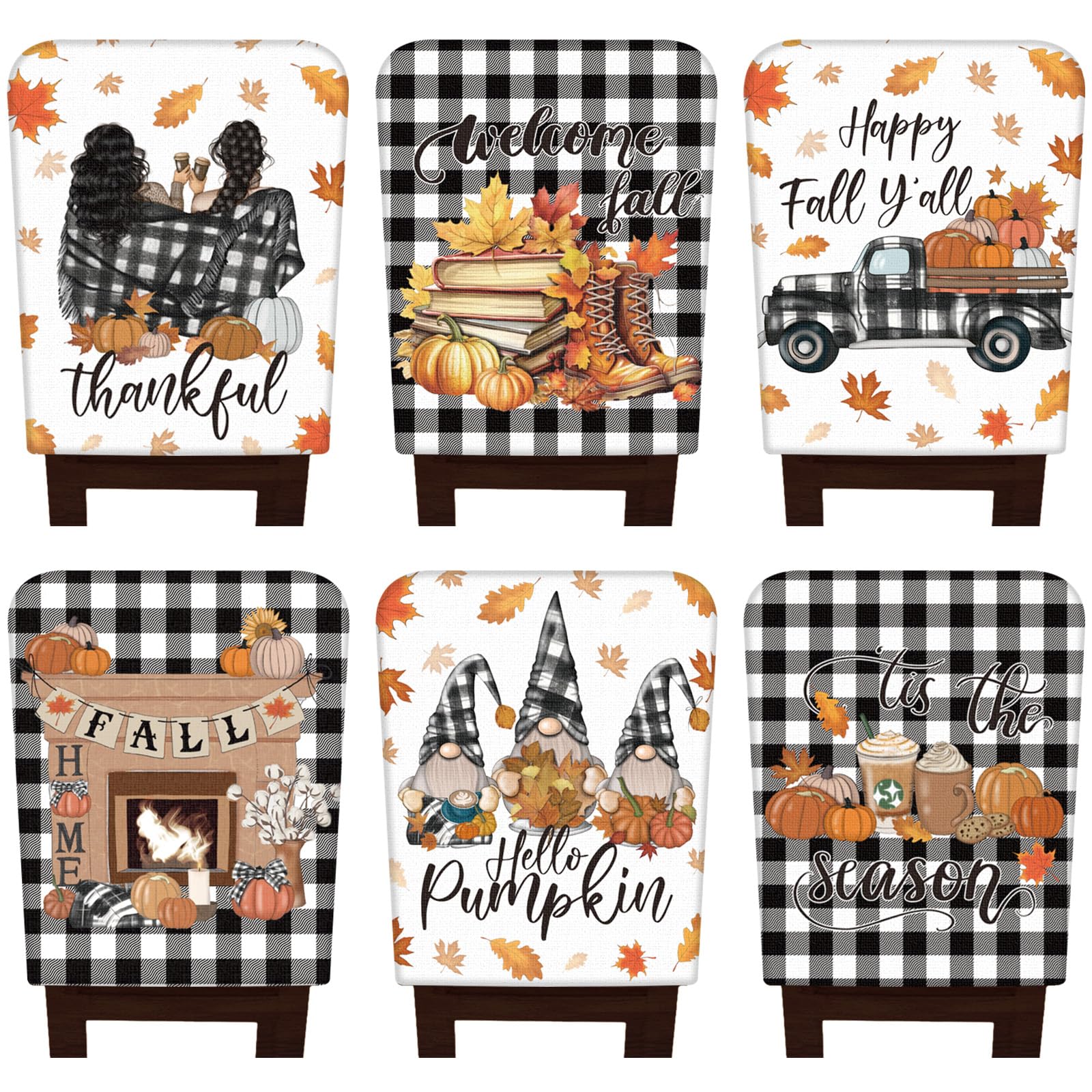Amazon.com: Windkream 6 Pcs Fall Chair Covers Set Autumn Chair Back ...