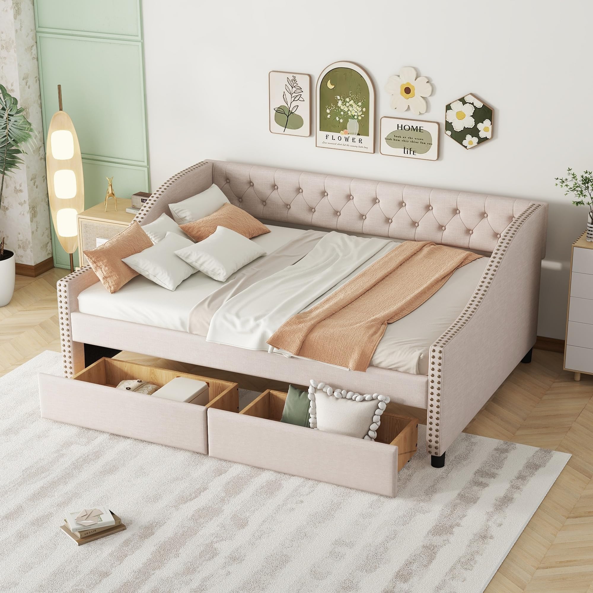 Amazon.com: Merax Upholstered Daybed Full Size Bed Frame, with Storage ...