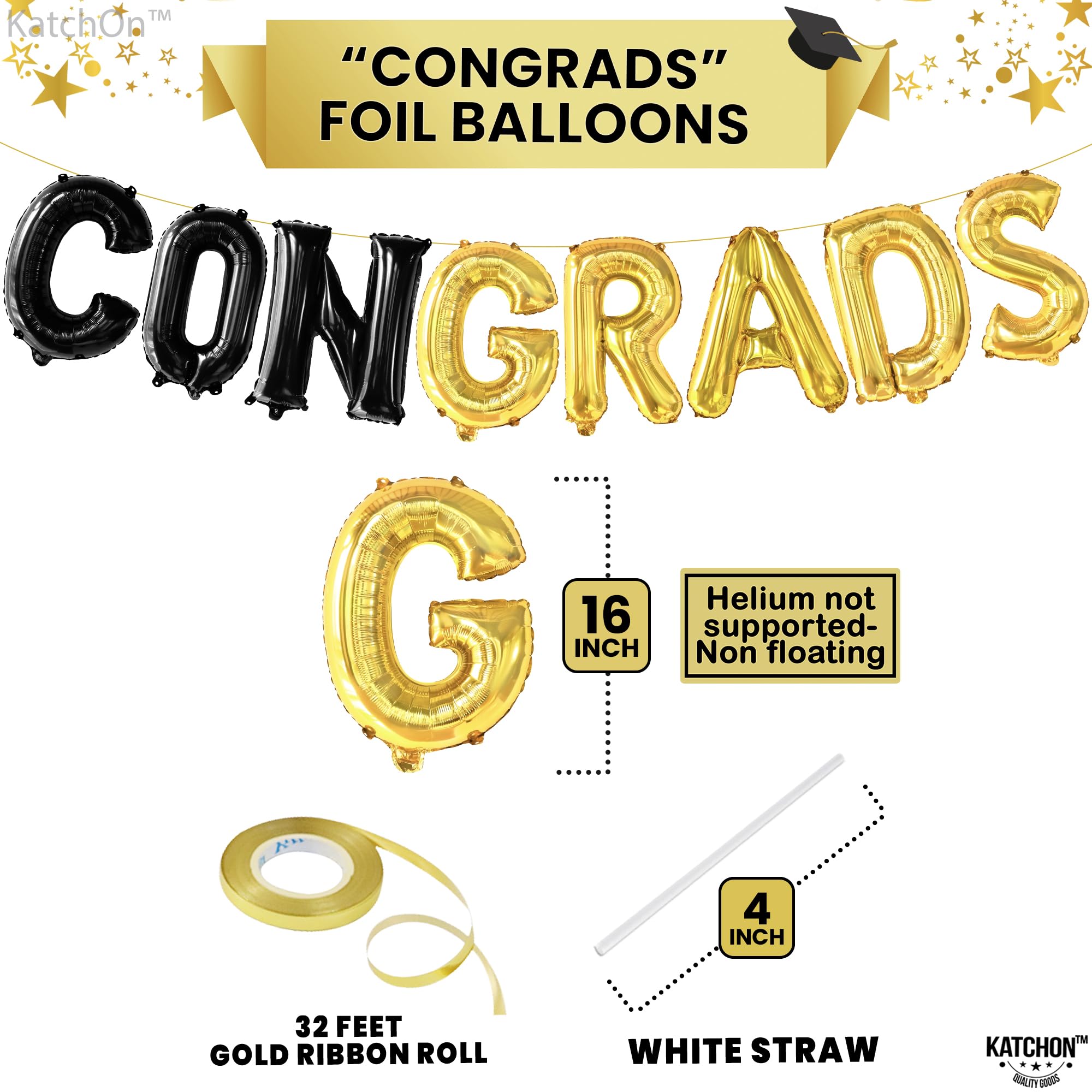 Snapklik.com : Black And Gold Congrats Balloon - 16 Inch Congrats Grad ...