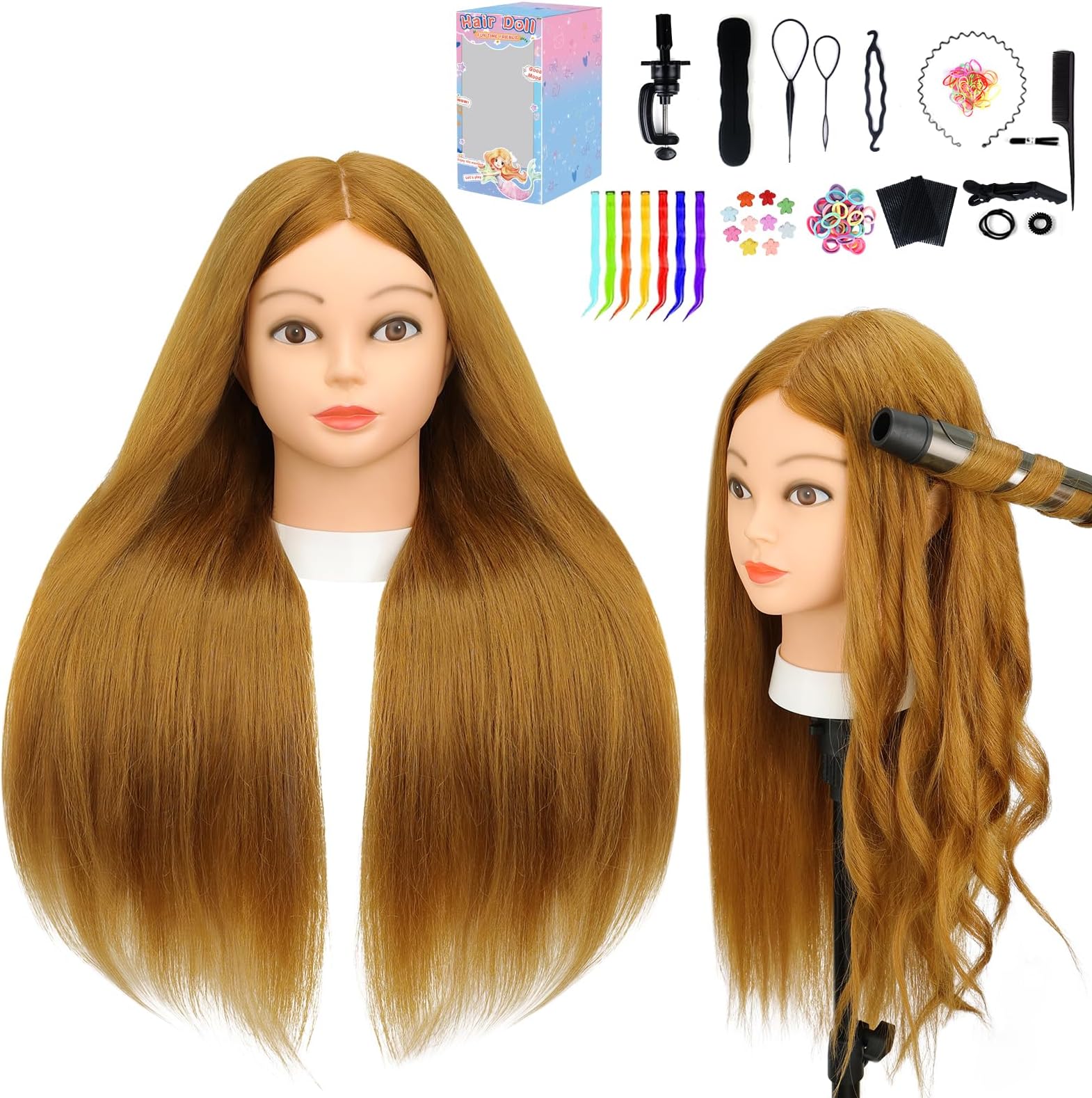 Amazon.com : Mannequin Head with 70% Human Hair, 26" Light Brown Real ...