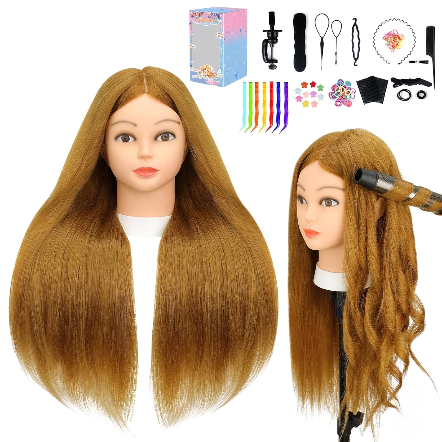Amazon.com : Mannequin Head with 70% Human Hair, 26" Light Brown Real ...