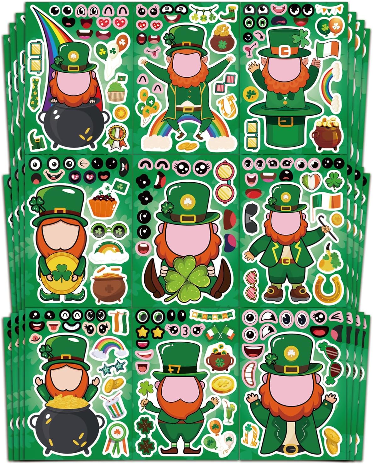 Amazon.com: Aowplc St. Patrick's Leprechaun Make-A-Face Stickers - 36 ...