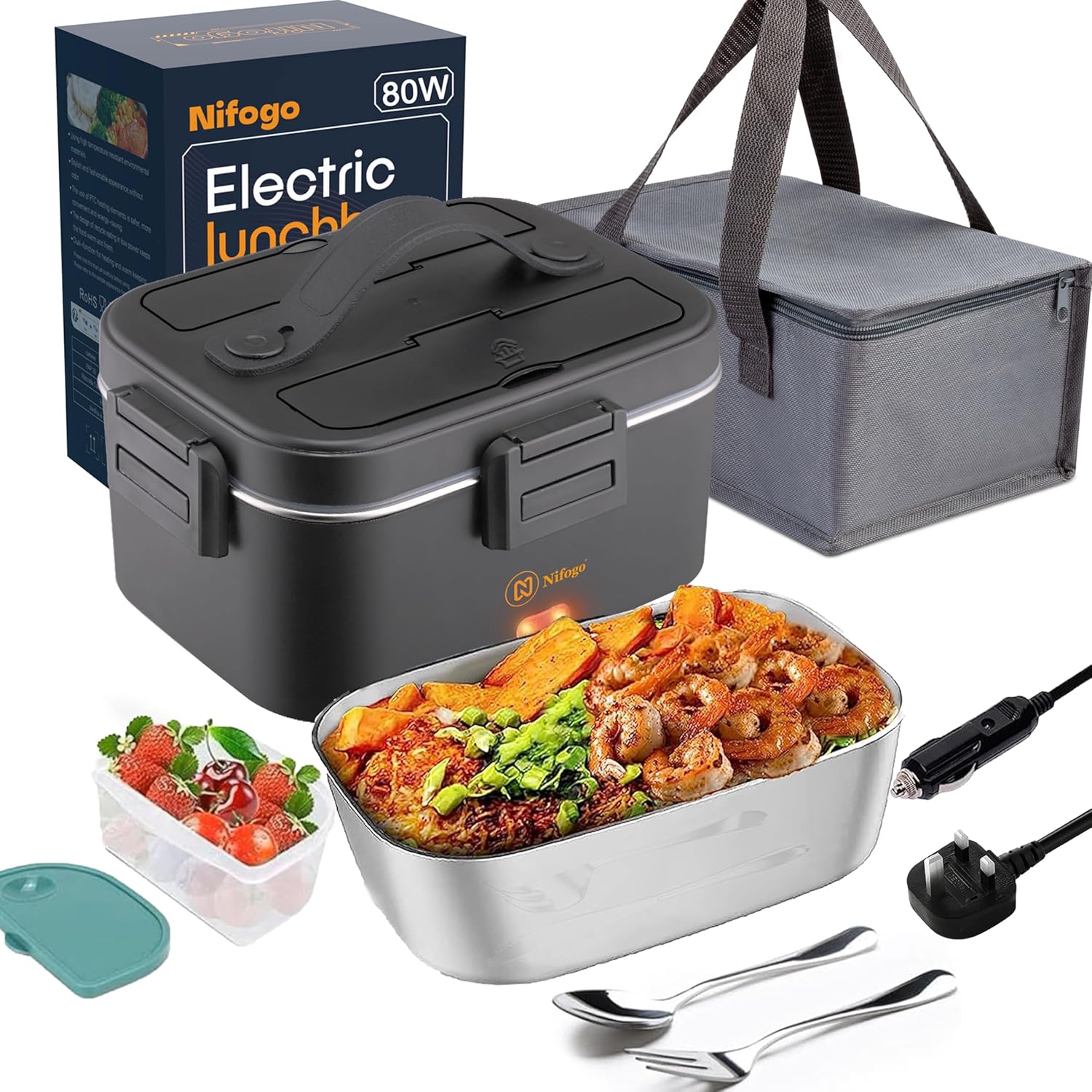 Nifogo Electric Lunch Box for Adults 80W Portable Heated Lunch Box for ...