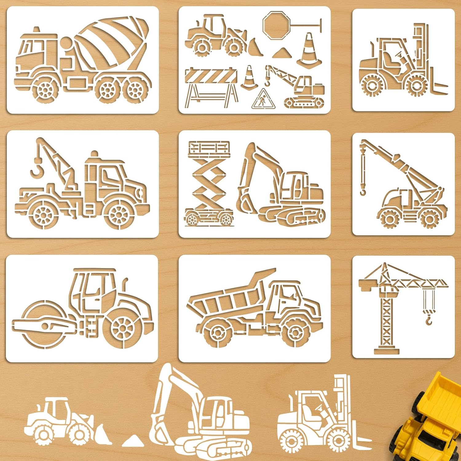 Amazon.com: beinkmake 9Pcs Construction Vehicles Stencil PET Painting ...