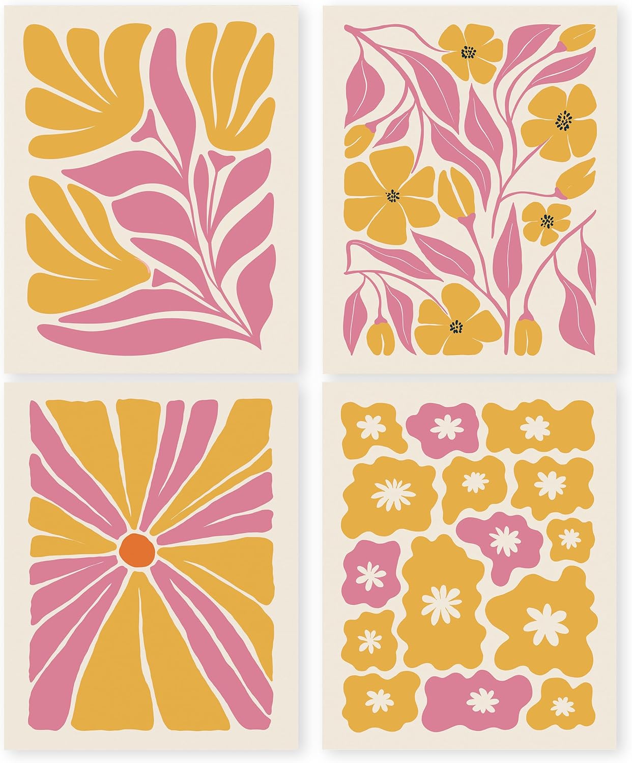 Amazon.com: HRQKO Boho Orange Pink Floral Flower Wall Art Poster Prints ...