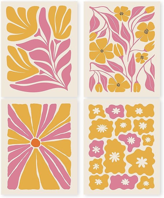 Amazon.com: HRQKO Boho Orange Pink Floral Flower Wall Art Poster Prints ...