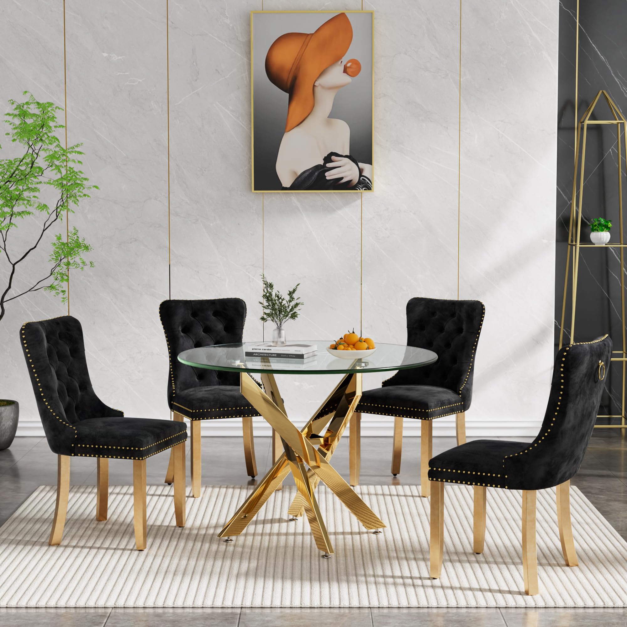 Amazon.com - Round Glass Dining Table Set for 4,5-Piece Modern Kitchen ...